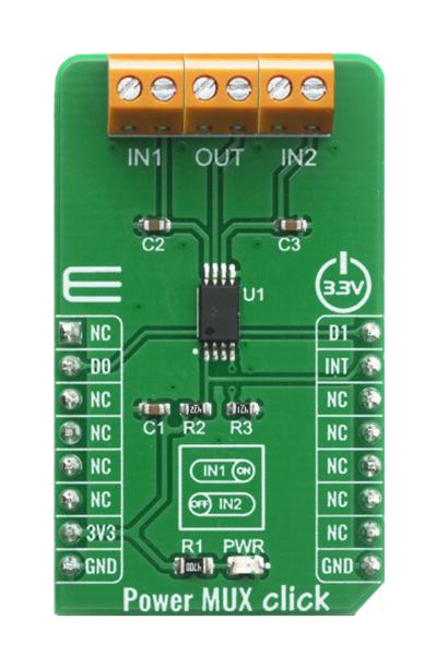 MIKROE-4109 - Mikroelektronika - Click Board, Power MUX Click, Power Switch
